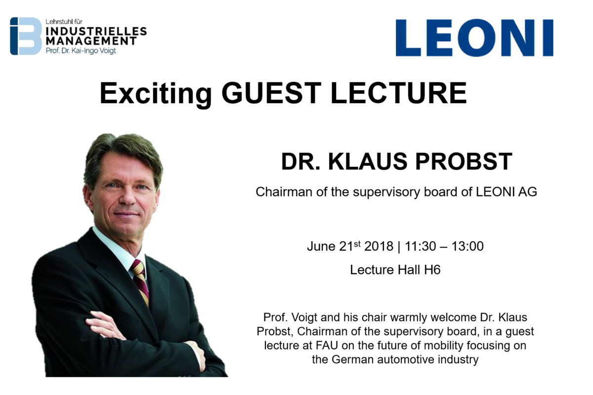 Invitation to an exciting guest lecture by Dr. Klaus Probst (Chairman ...